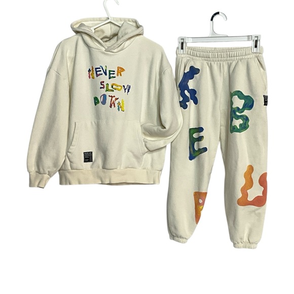 Zara | Bottoms | Zara Kids Joggers Hoodie Set Never Slow Down Cream ...
